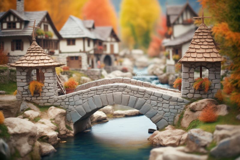 Stone Bridge Over a Stream in a Rustic Mountain Village Stock ...