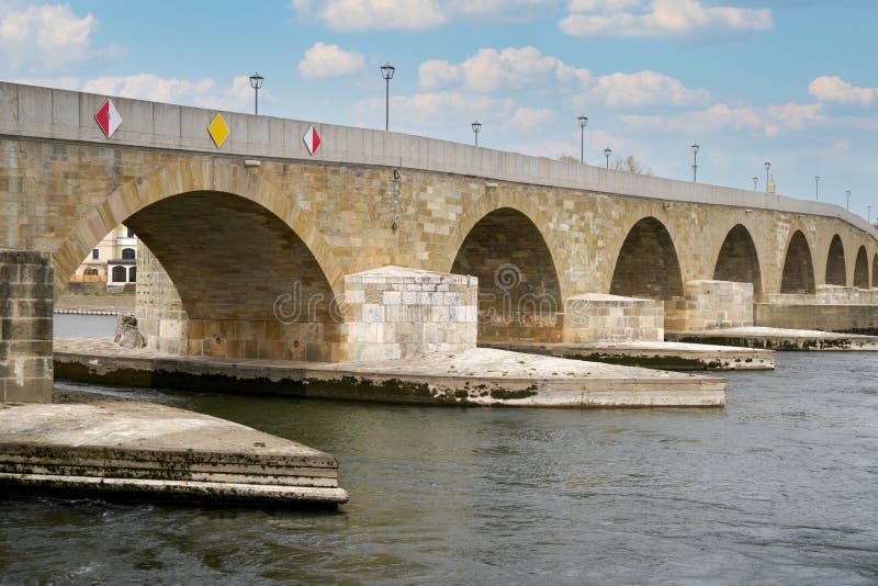 Stone Bridge in Regensburg Over the Danube, Germany Stock Image - Image ...
