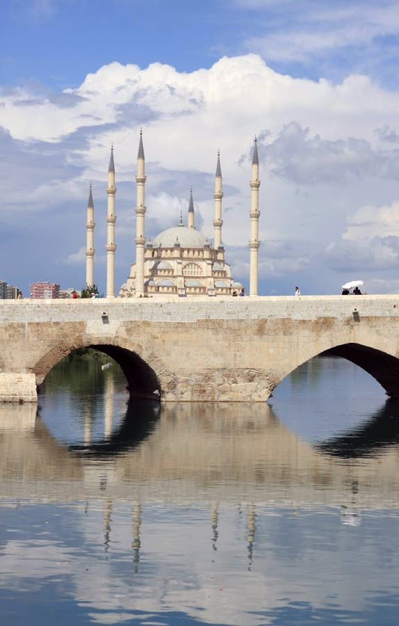 Stone Bridge with Sabanci Mosque, Adana. Stock Photo - Image of adana ...