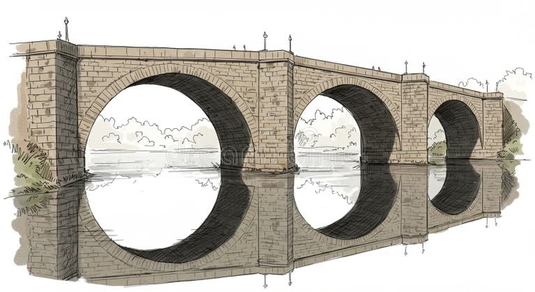 Stone Bridge with Three Large Arches Spans a Tranquil River, with Its ...