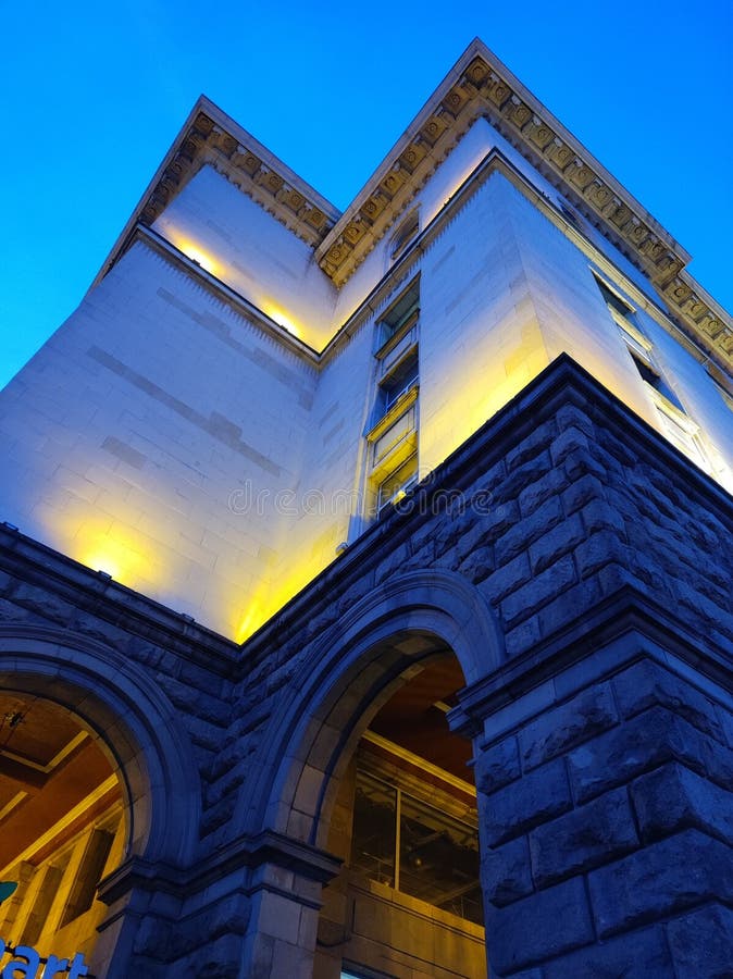 Stone Building with Arch and Morning Blue Sky Stock Image - Image of ...