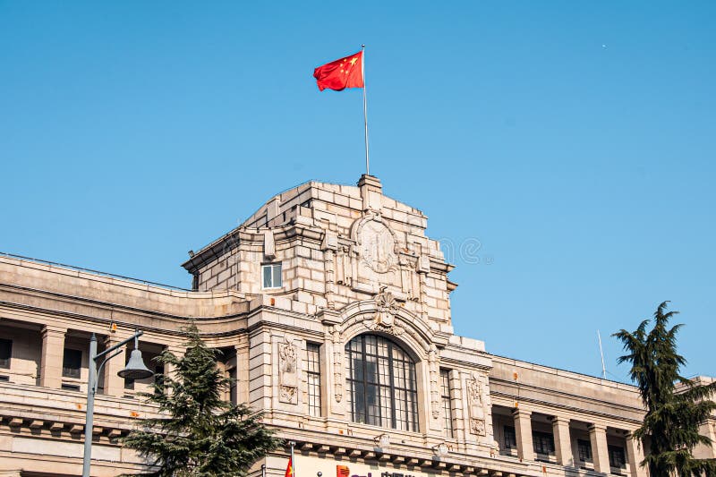 Stone Building with a Chinese Flag in Wuhan Editorial Photo - Image of ...