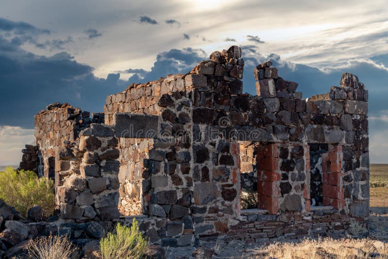 Stone Building Ruins in an Idaho Desert Summer Stock Image - Image of ...
