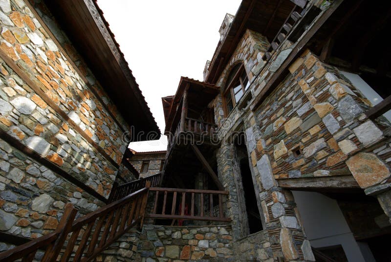 Stone Buildings Architecture from Paleo Panteleimonas Greece Stock ...