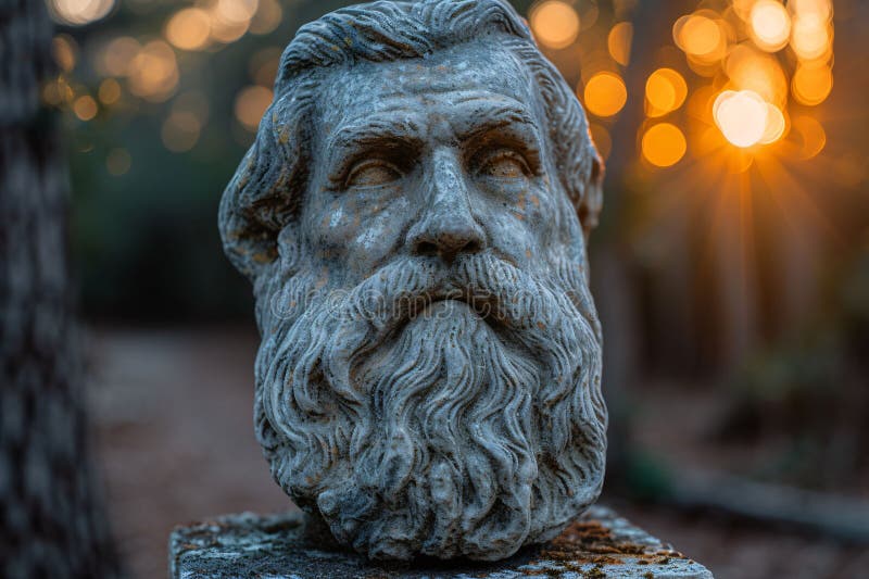 Stone Bust of Ancient Philosopher at Sunset Stock Image - Image of ...