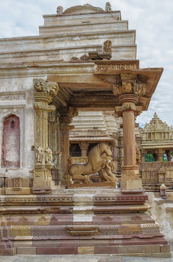 Stone Carved Erotic Bas Relief In Hindu Temple In Khajuraho India
