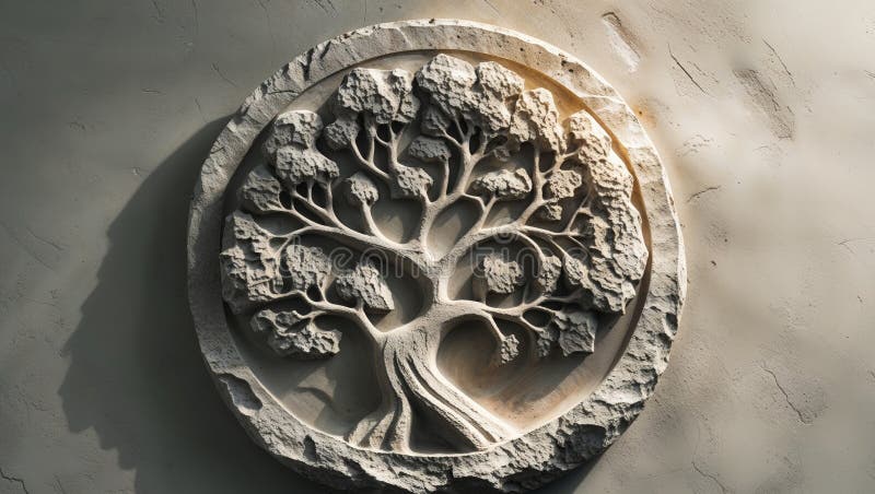 Stone Carved Tree Relief Evoking a Sense of Age and Resilience in ...