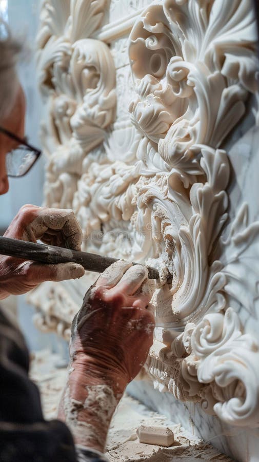 Stone Carver Working on Intricate Design Stock Image - Image of ...