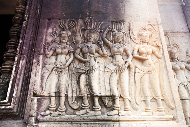 Stone Carving, All Around on the Wall at Angkor Wat. Stock Image ...