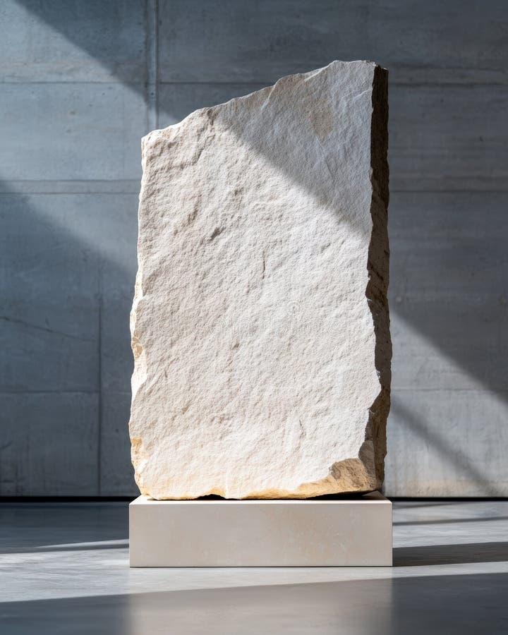 Stone Carving with Distillery Name on Large Slab in Sunlit Industrial ...