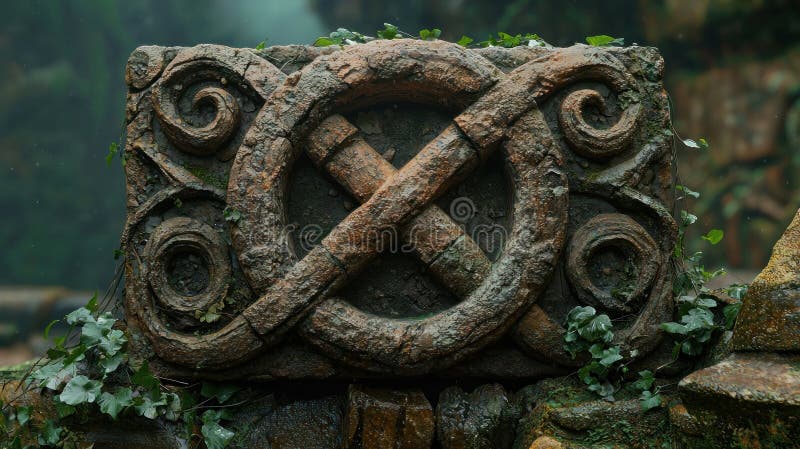 Stone Carving with an Intricate Design Featuring a Circle Crossing ...