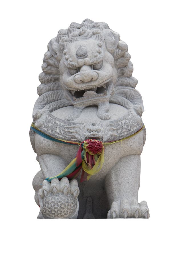 Stone Carving Lion or Leo Chinese Isolated on White Stock Photo - Image ...