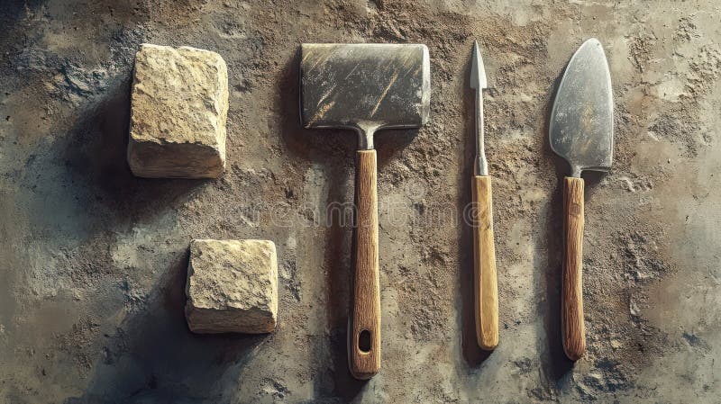 Stone Carving Tools and Blocks on Textured Surface Stock Image - Image ...