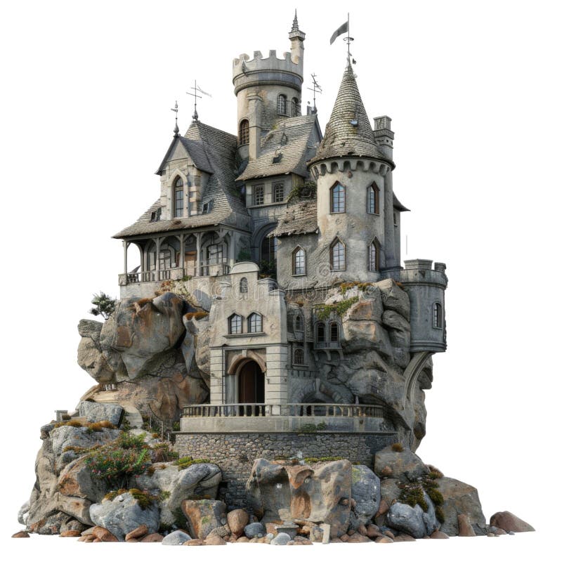 Stone Castle Built into a Cliffside with a Rocky Shore Stock Photo ...