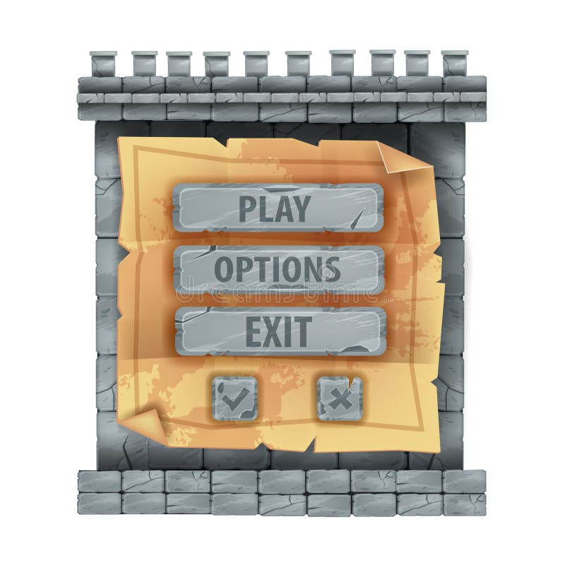 Stone Castle Game Interface Menu Sign Board, Cracked Rock Button, Gray ...