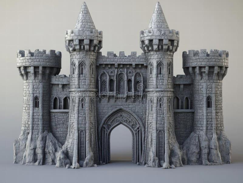 Stone Castle Gate - 3D Model Stock Image - Image of digital, polygon ...