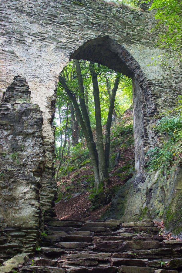 Stone Castle Gate in the Woods Stock Photo - Image of europe, plant ...