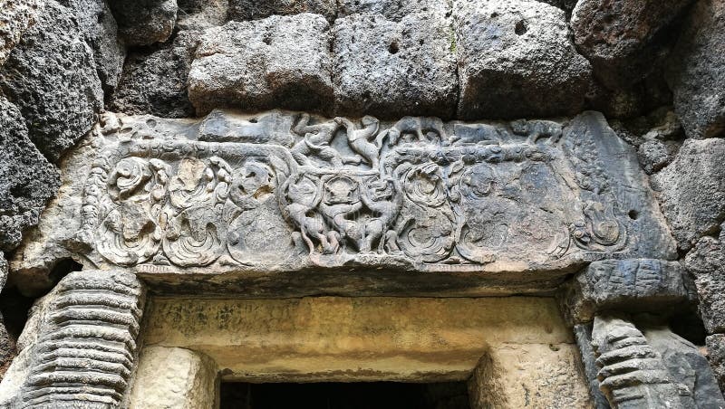 Stone Castle Lintel in Thailand Stock Image - Image of hindu, angkor ...