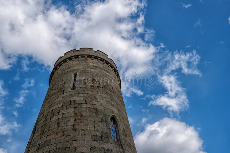 Stone Castle Tower with Battlements and Narrow Windows Stock Photo ...