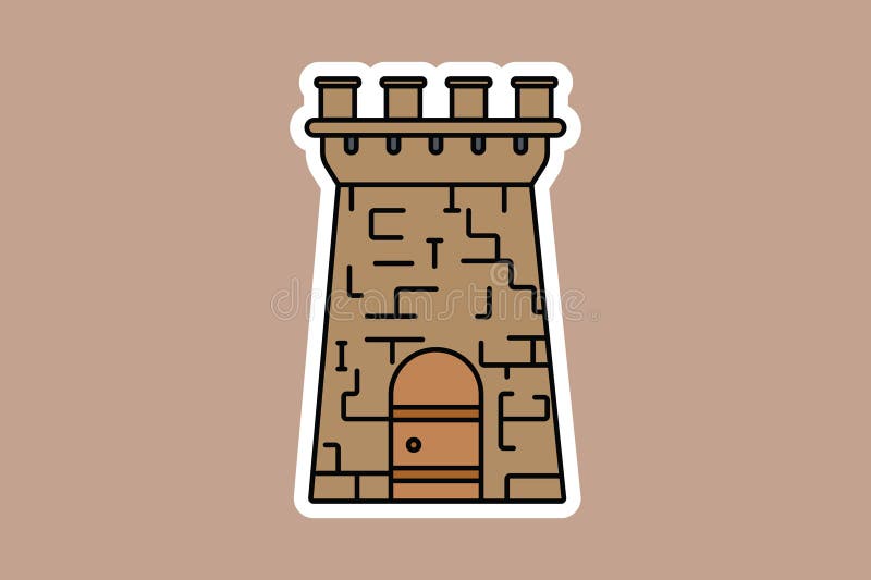Stone Castle Tower Sticker Vector Illustration. Building Landmark ...