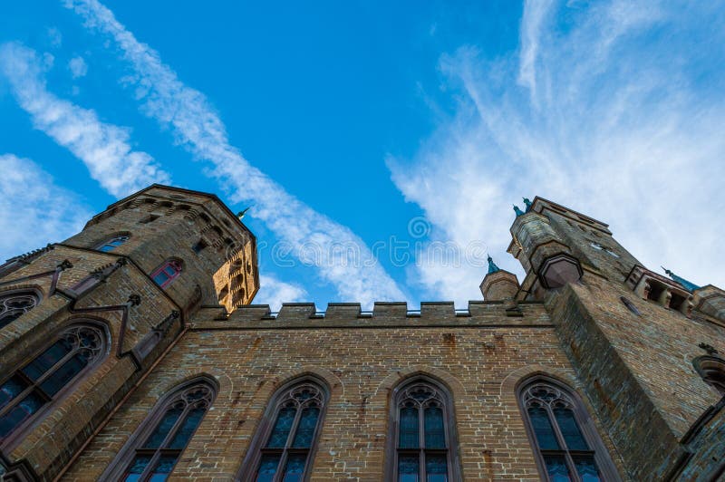 Ancient Castle Facade View from the Bottom with a Blue Sky on the ...