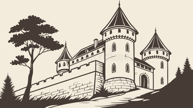 Stone Castle Wall Illustration Historic Fortification, Vector Design ...