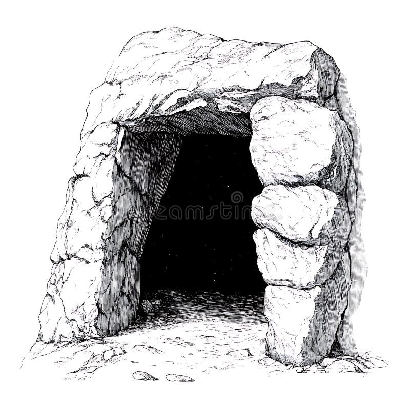 Stone Cave Entrance, Dark Interior, Rough Texture Stock Illustration ...