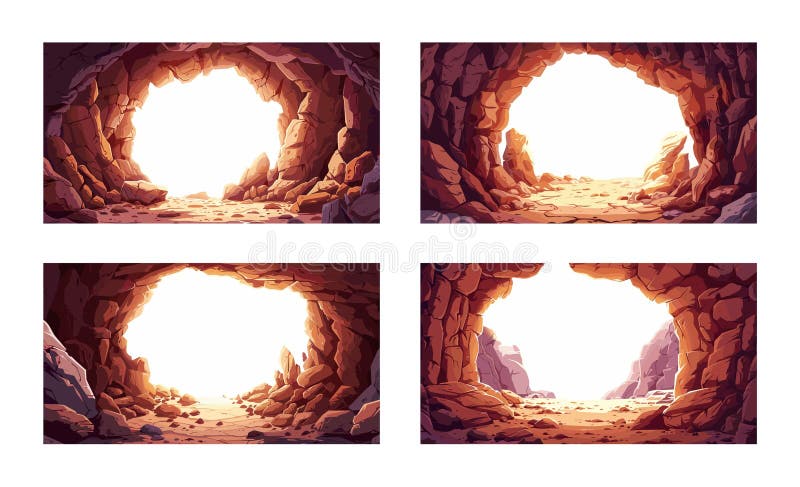 Stone Cave Entrance or Exit Cartoon Vector Concepts. Rock Cavern Empty ...