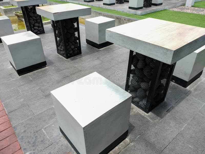 Stone and Cement Seats and Tables in the Garden. Stock Photo - Image of ...