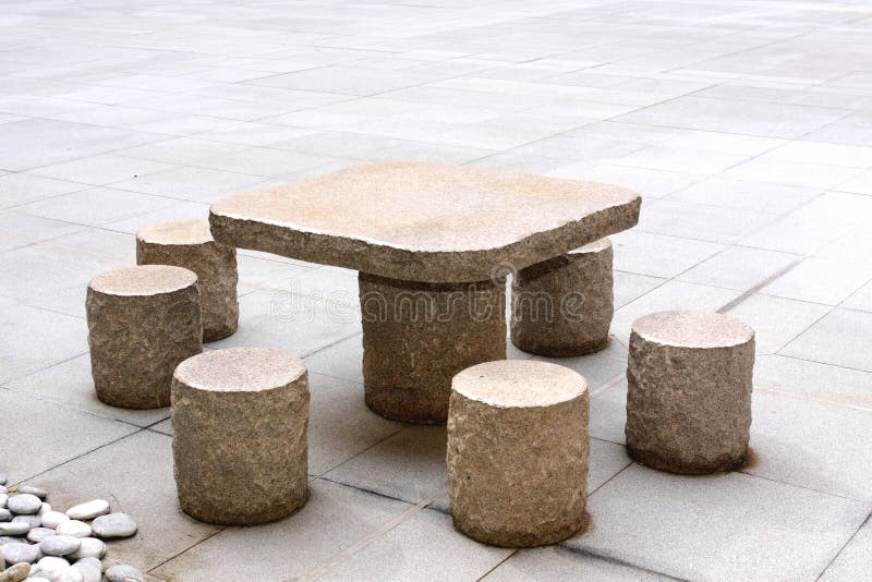 Stone Chair & Table stock photo. Image of plants - 26318214