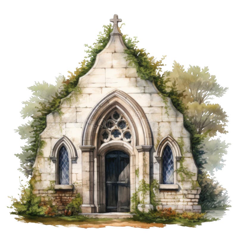A Stone Chapel Overgrown with Vines Stock Photo - Illustration of ...