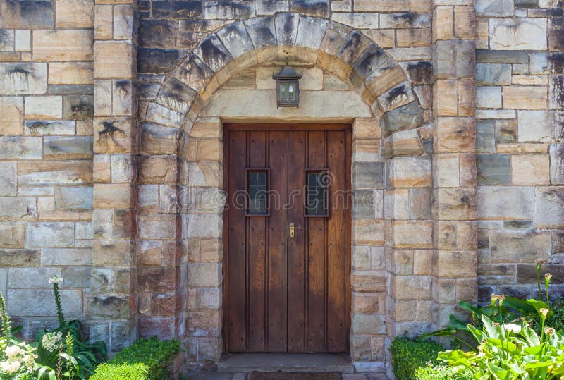Stone Chapel Doors Entrance Building Outdoors Stock Photo - Image of ...