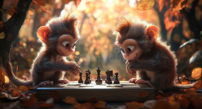 A Stone Chessboard in a Natural Setting is the Stage for Two Monkeys ...