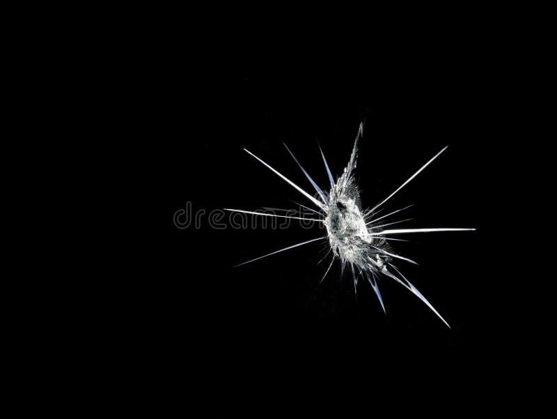 Stone Chip in a Car Windscreen Isolated on Black Background, Cracked ...