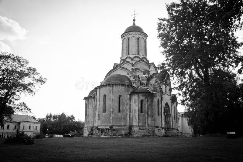Stone Church in Old Monastery Black and White Stock Image - Image of ...
