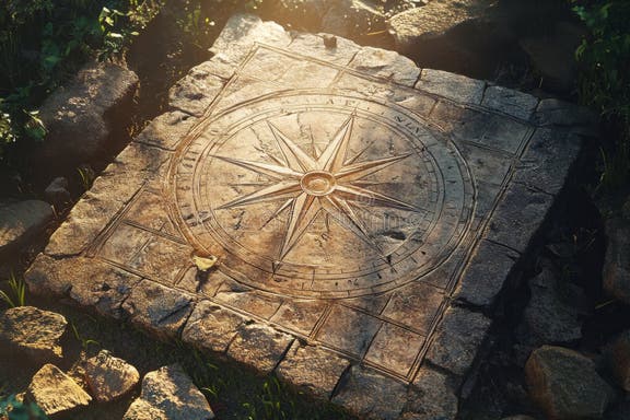A Stone Circle with a Compass on it Stock Illustration - Illustration ...