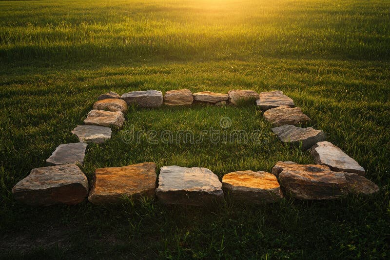 Stone Circle on Grassy Field at Sunset Stock Illustration ...