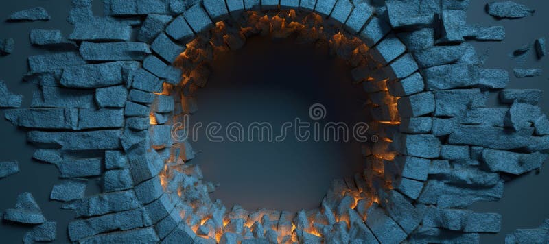 Wall Stone Circle Hole Fire Crack Background Stock Illustration ...