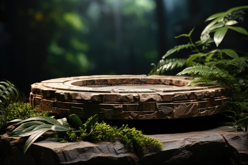 Stone Circle Pedestal in Nature Green Forest Stock Image - Image of ...