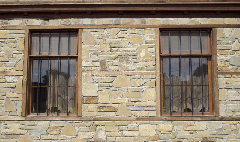 Stone Cladding Plates on the Wall with Windows Stock Image - Image of ...
