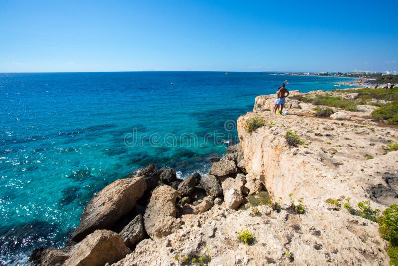 Stone Cliff in a Beautiful Blue Sea Cyprus Editorial Photo - Image of ...