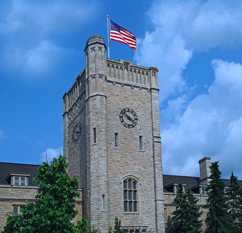 College clock tower stock image. Image of tree, finial - 10679205