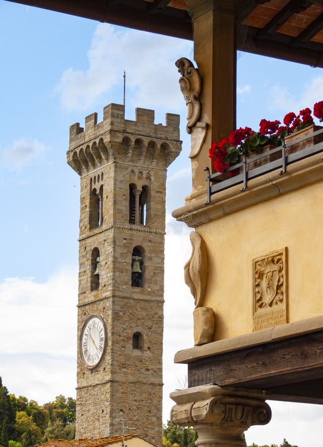 Italy, Tuscany, the City of Fiesole, the BELL TOWER of the CATHEDRAL ...