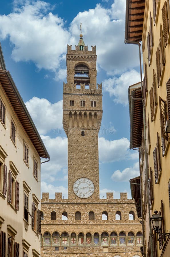 Stone Clock Tower in Florence Stock Image - Image of palace, church ...