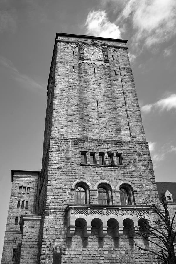 Stone Clock Tower of a Historic Imperial Castle in Poznan Stock Image ...