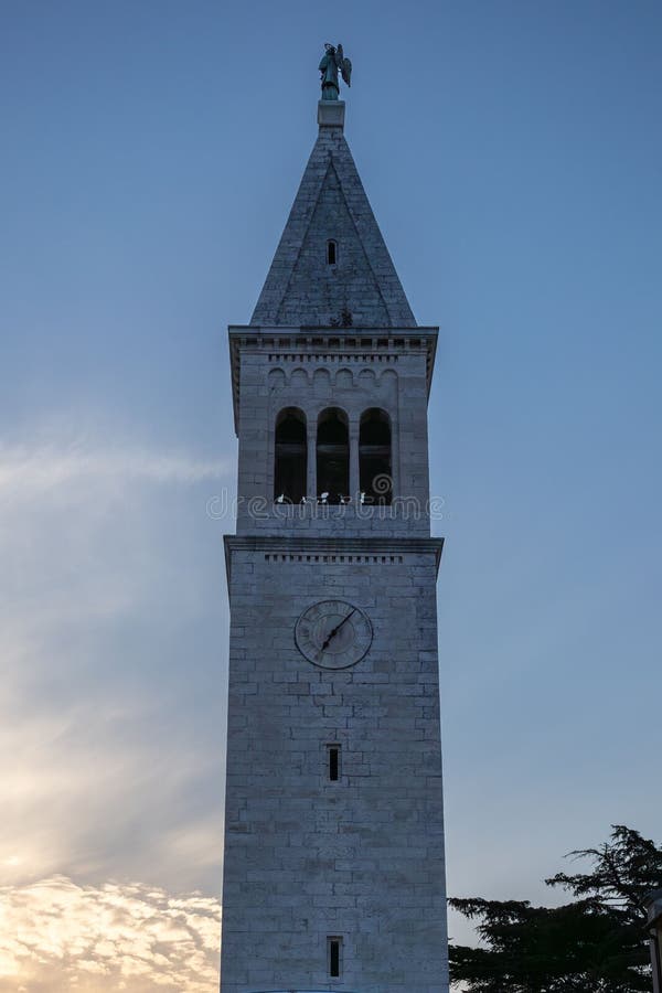 Stone Clock Tower at Sunset Stock Illustration - Illustration of stone ...