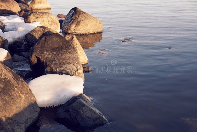 The Stone Coast of the Baltic Sea in Spring with the Remains of Ice ...