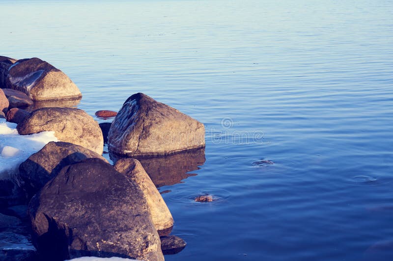 The Stone Coast of the Baltic Sea in Spring with the Remains of Ice ...