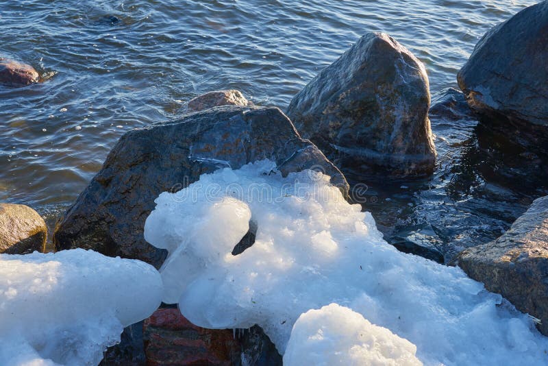 The Stone Coast of the Baltic Sea in Spring with the Remains of Ice ...