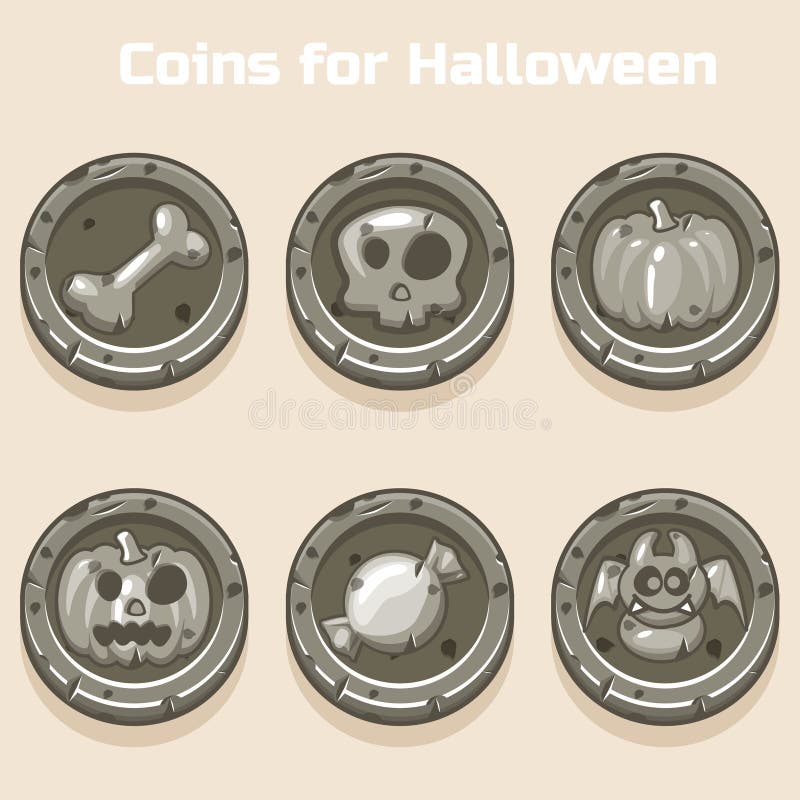 Stone coins for Halloween stock vector. Illustration of horror - 74329164